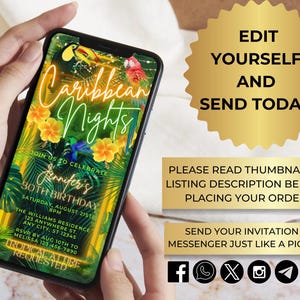 Digital Caribbean Tropical Neon Birthday Party Invitation, Summer ...