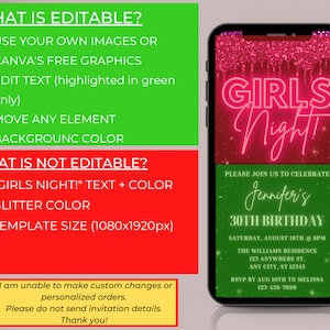 Digital Girls Night Birthday Party Invitation, Electronic Phone Evite ...