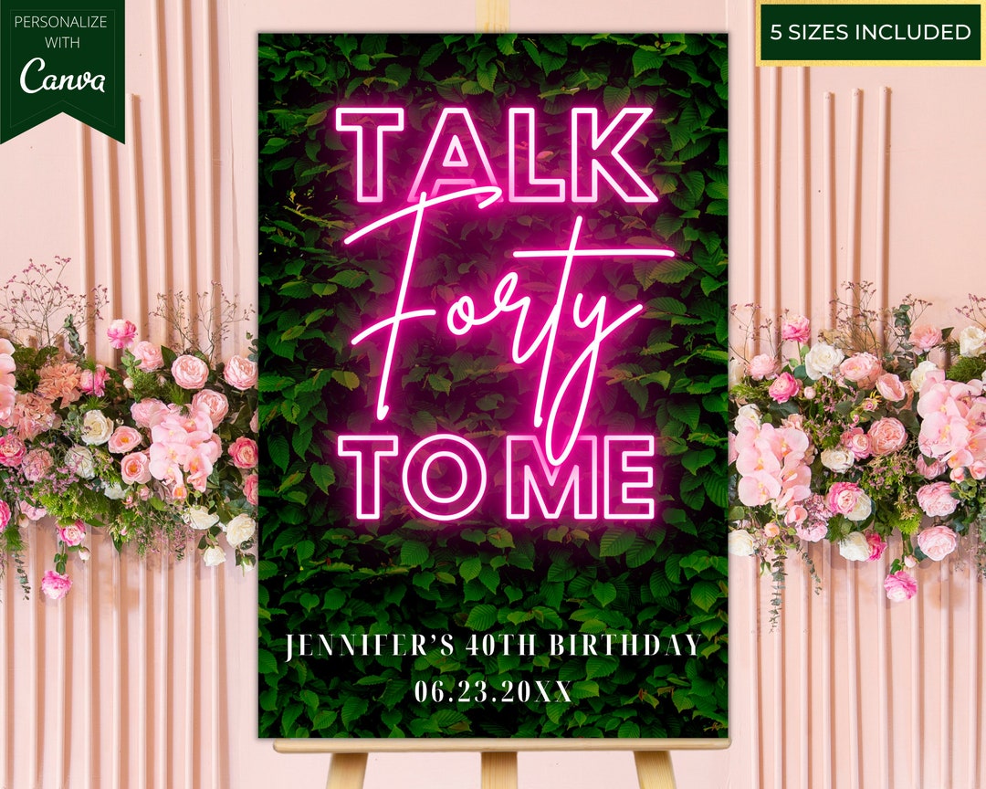 Editable Talk Forty to Me 40th Birthday Welcome Sign, Printable Sign ...