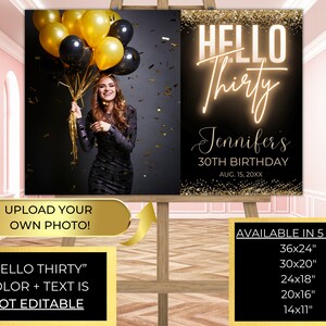 Editable Hello Thirty 30th Birthday Photo Template Welcome Sign, Gold ...