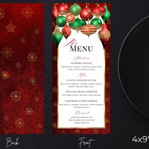 Editable Christmas Dinner Party Menu Card Template, Printable Holiday ...
