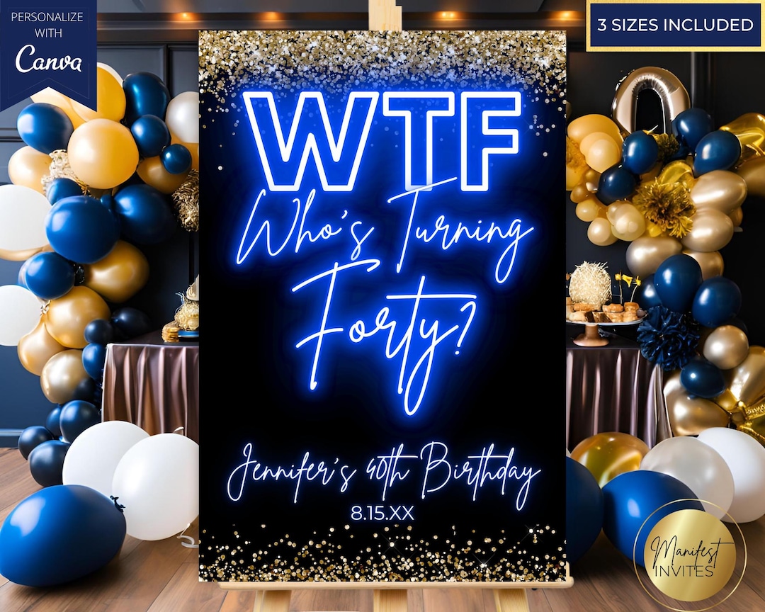 Editable WTF Who's Turning Forty Welcome Sign, 40th Birthday Party Sign ...