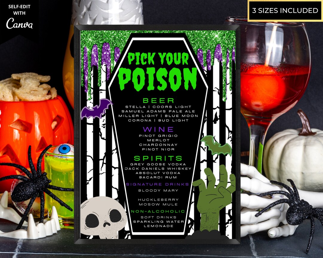 Editable Halloween Party Bar Menu Template, Pick Your Poison, Printable ...