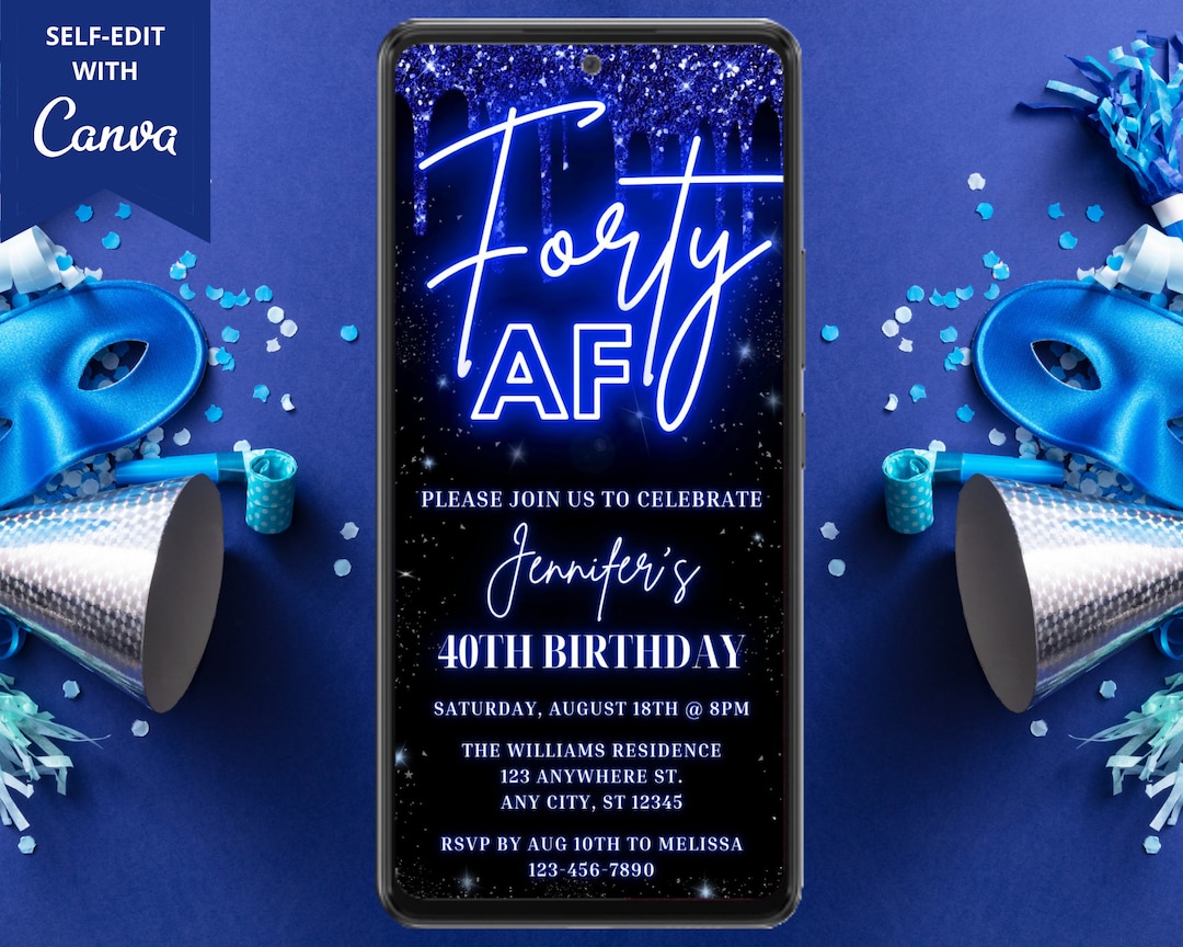 Digital Forty AF 40th Birthday Party Invitation, Electronic Text Email ...