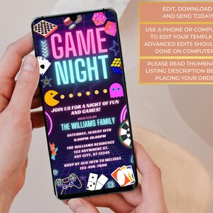 Digital Family Game Night Party Invitation, Electronic Phone Text ...