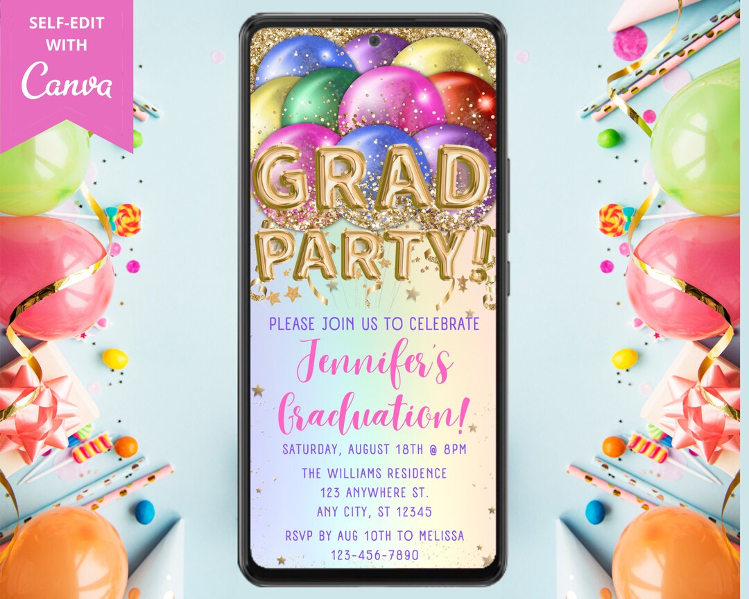 Digital Rainbow Graduation Party Invitation, Electronic Text Message ...