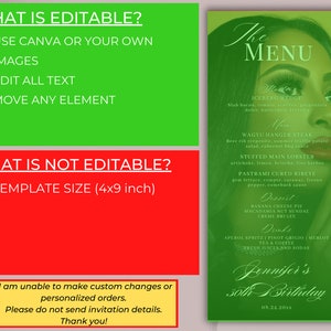 Editable Full Picture Menu and Drink Card Template, Printable Event ...