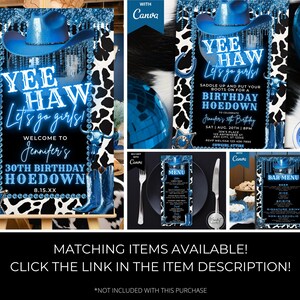 Editable Blue Disco Cowgirl Hoedown Birthday Party Invitation ...