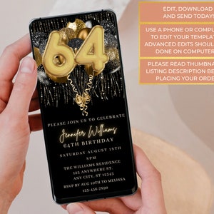 64th Birthday Party Electronic Invitation, Digital 64th Birthday ...