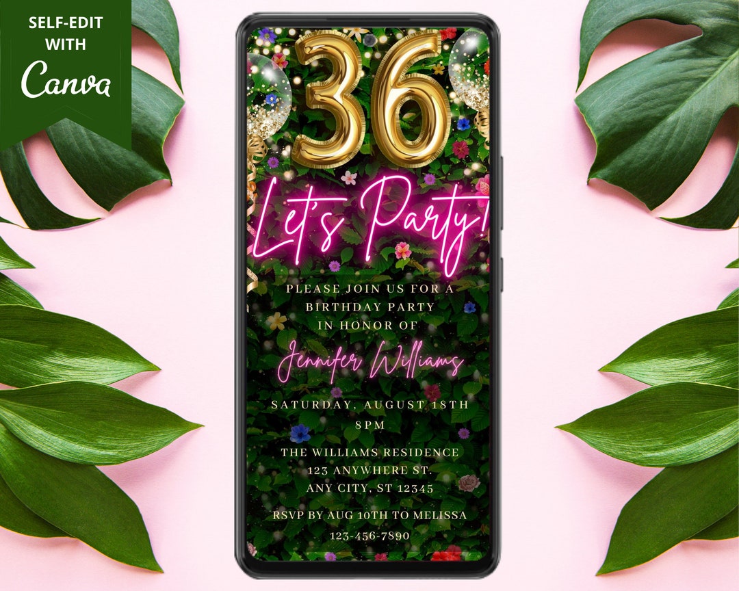 Digital 36th Birthday Party Invitation, Electronic Mobile Phone Text ...
