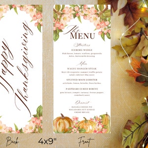 Editable Thanksgiving Dinner Menu Card Template, Printable Rustic Fall ...