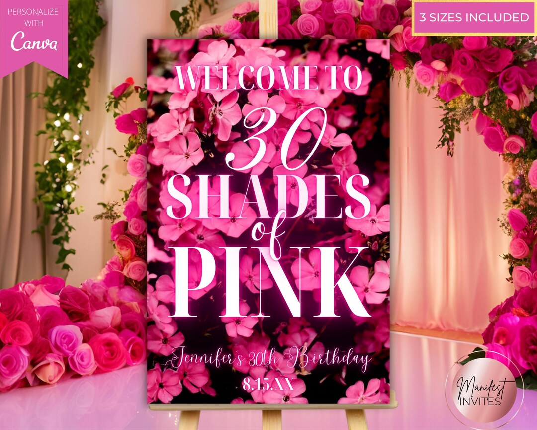 Editable Shades of Pink Birthday Party Welcome Sign, Pink Floral ...