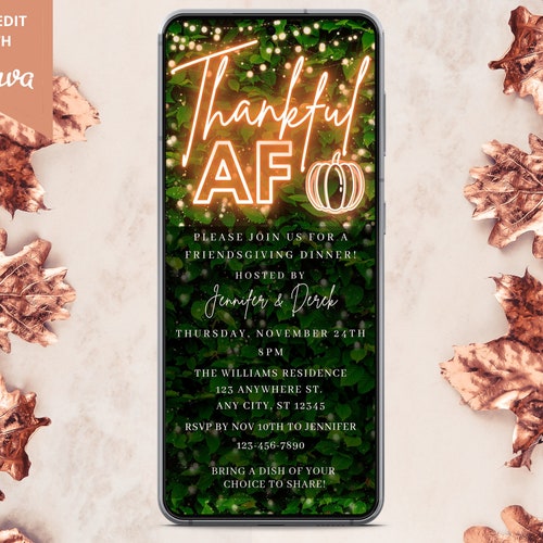 Thankful AF Invitation Template Friendsgiving Funny Editable - Etsy