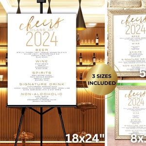 Editable Graduation Party White Gold Bar Menu, Printable Signature ...