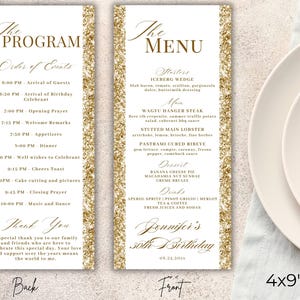 Editable Elegant White Gold Glitter Menu and Program Card Template ...