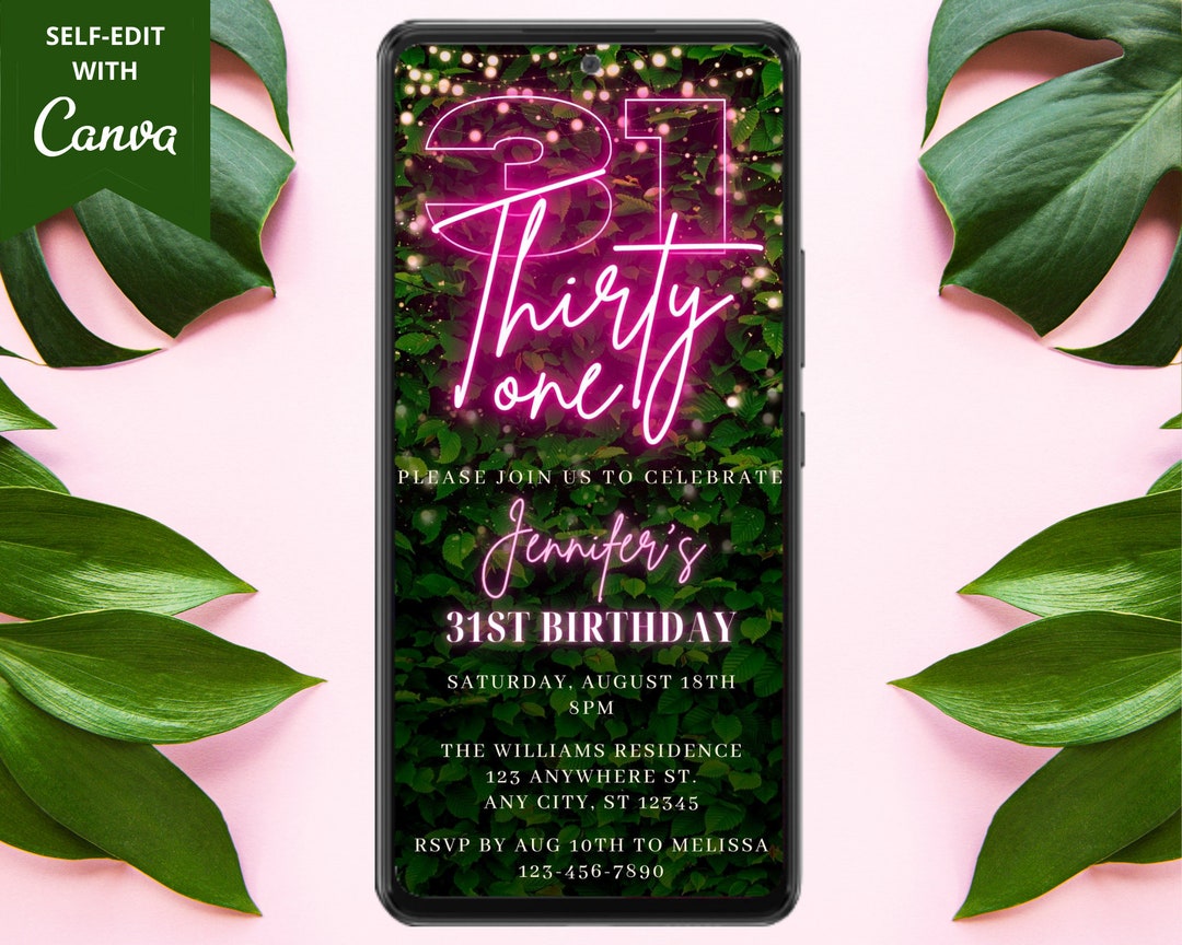 Digital 31st Birthday Party Invitation, Electronic Phone Text Message ...