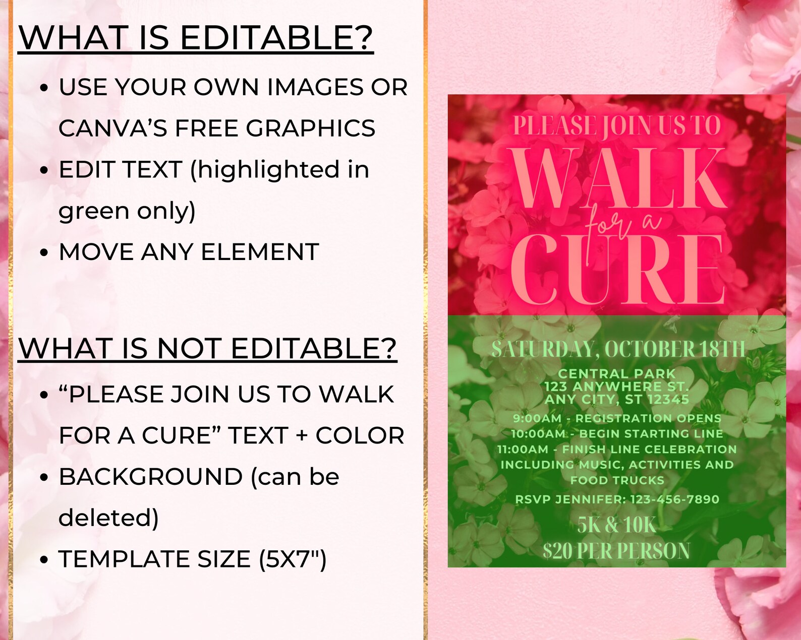Printable Breast Cancer Walk for a Cure Invitation, Fundraiser Benefit ...