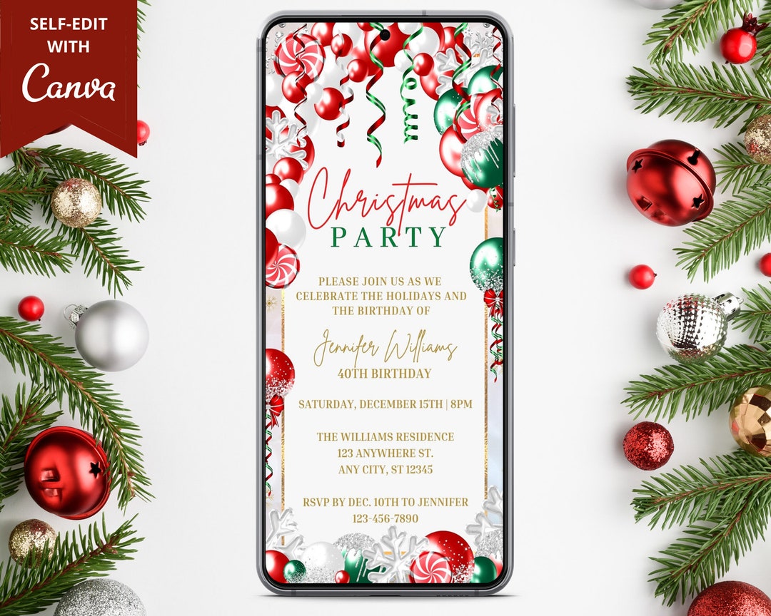 Digital Christmas Birthday Party Invitation, Electronic Phone Text ...