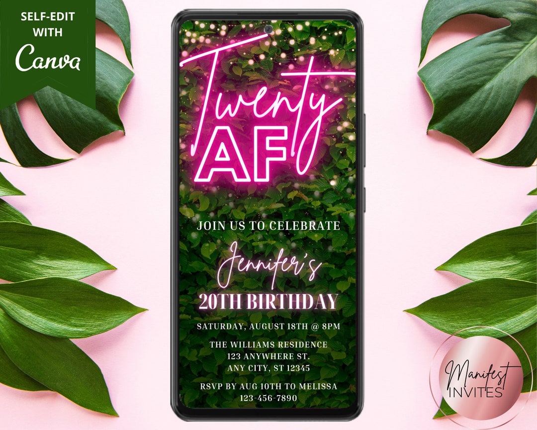 Digital Twenty 20 AF 20th Birthday Party Invitation, Electronic Phone ...