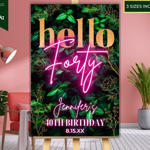 Editable Hello Forty 40th Birthday Party Pink Gold Greenery Welcome ...