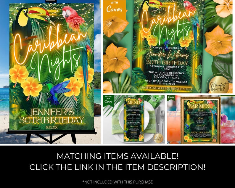 Digital Caribbean Tropical Neon Birthday Party Invitation, Summer ...