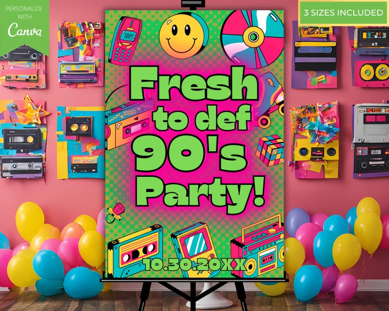 Editable Fresh to Def 90's Party Welcome Sign Template, Printable ...