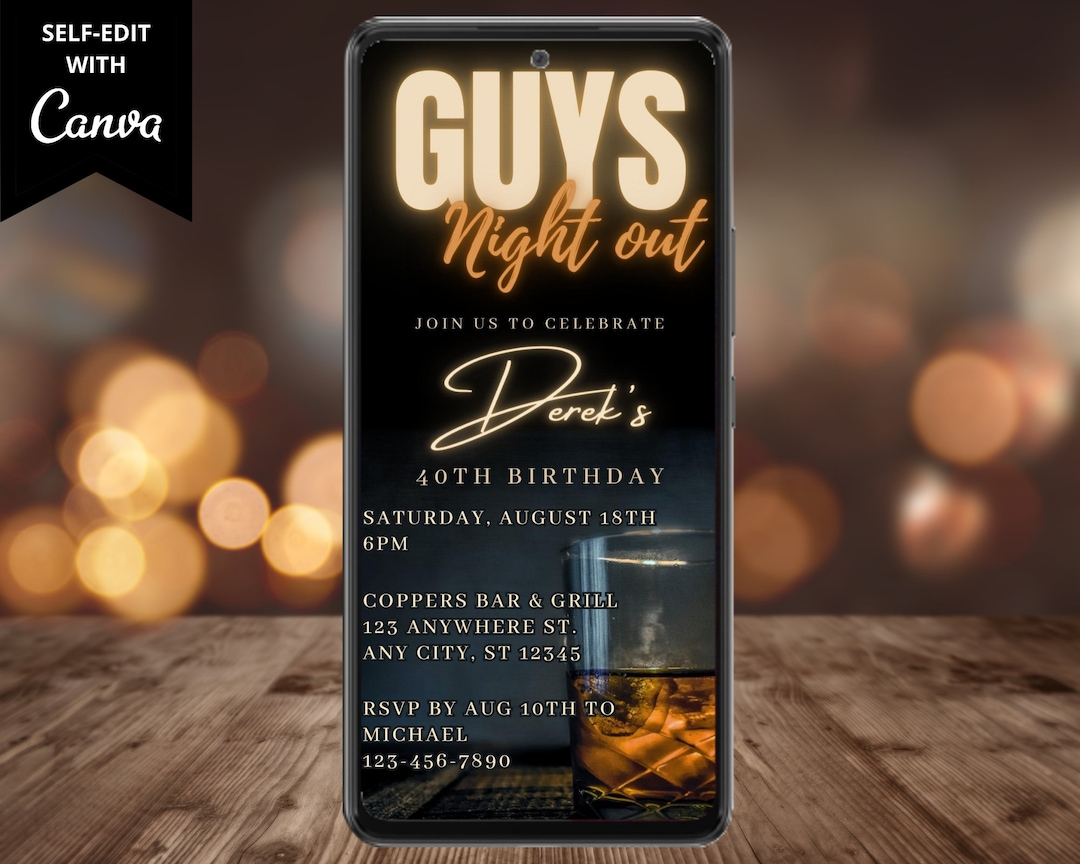 Electronic Men's Guys Night Out Birthday Party Invitation, Digital ...
