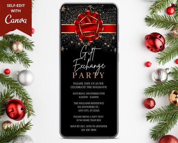 Digital Christmas Gift Exchange Invitation Electronic White - Etsy