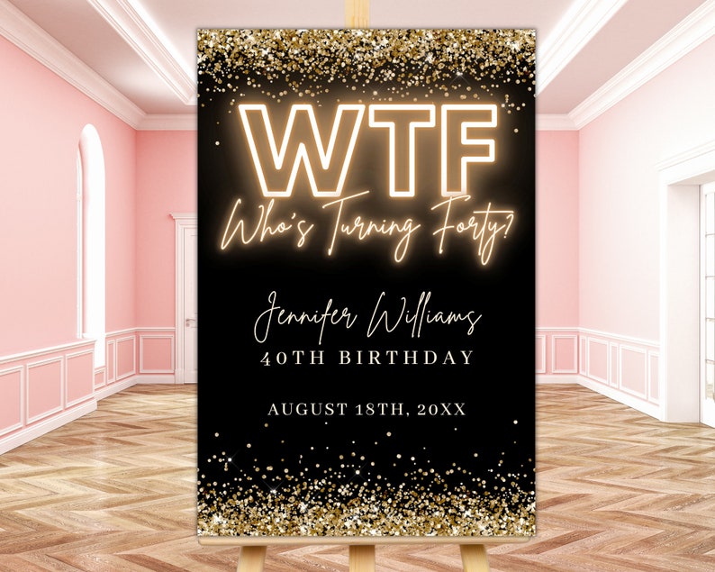 Editable WTF Forty 40th Birthday Welcome Sign Printable - Etsy