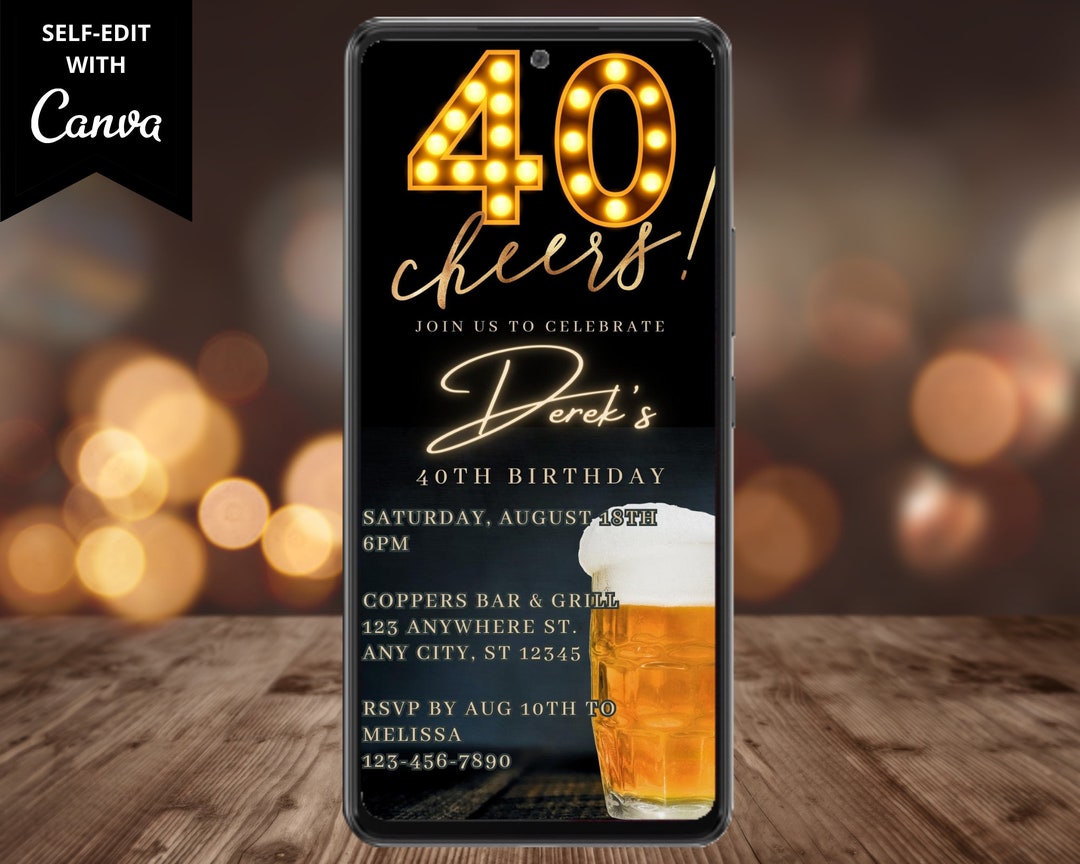 Electronic Men's Forty 40th Beer Birthday Party Invitation, Digital ...