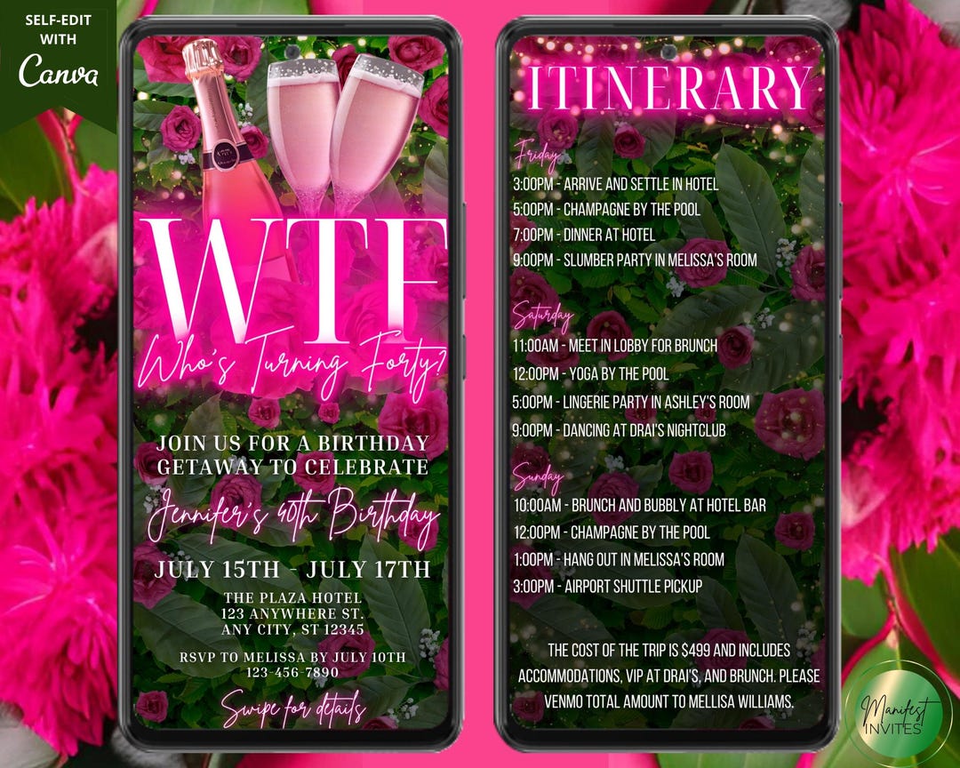Digital WTF Forty 40th Birthday Party Weekend Invitation Template ...