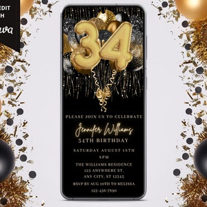 34th Birthday Party Digital Invitation, Electronic 34th Birthday Party ...
