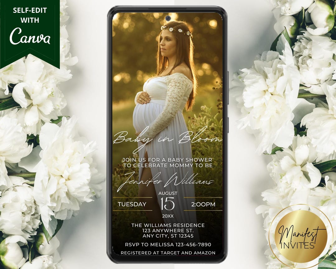 Digital Baby in Bloom Baby Shower Photo Invitation, Maternity Photo ...