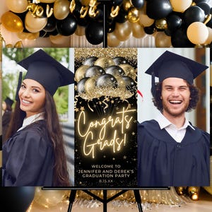 Editable Congrats Grads Double Graduation Party Photo Welcome Sign ...