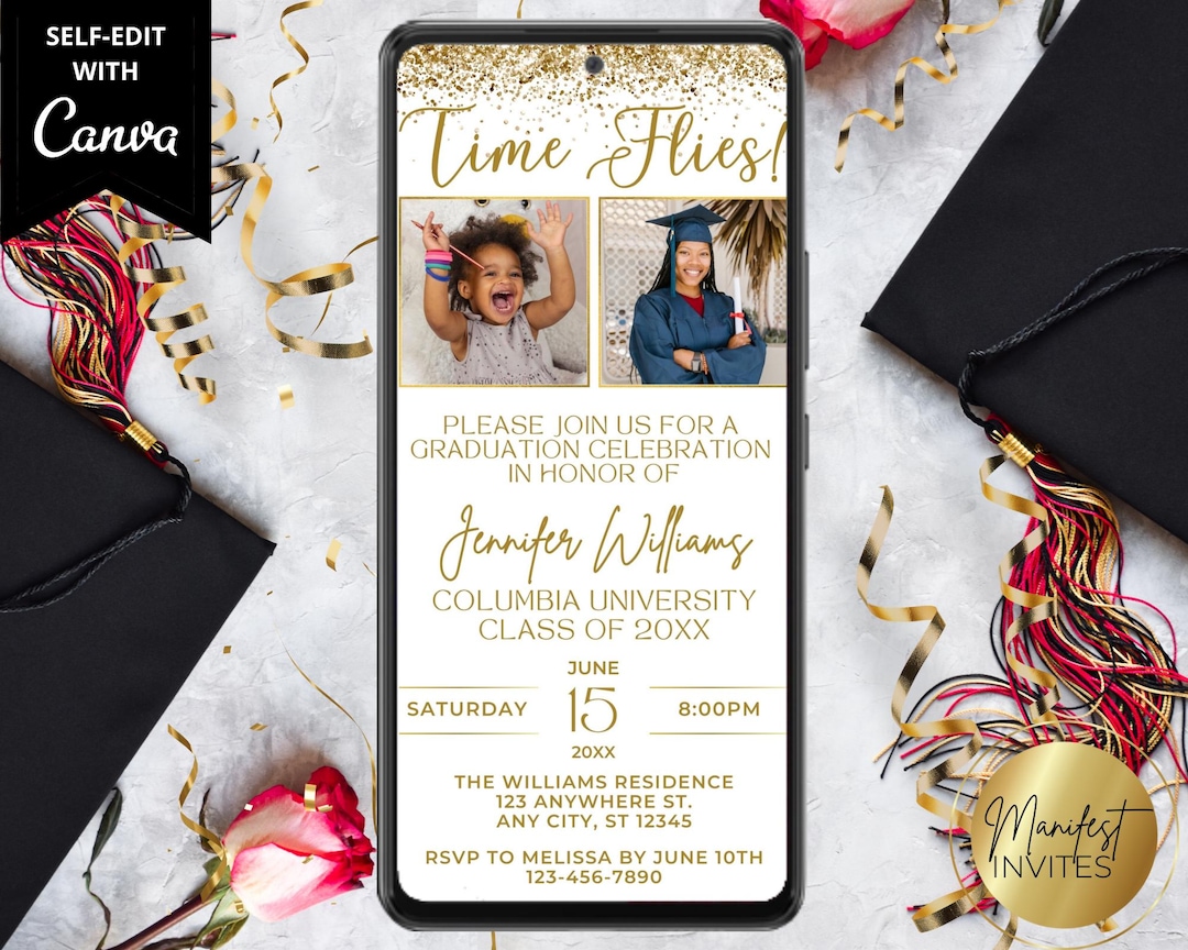 Digital Graduation Party Photo Template Invitation, Time Flies Baby ...