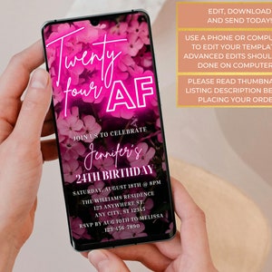 Digital 24 AF 24th Birthday Party Invitation, Electronic Text Message ...