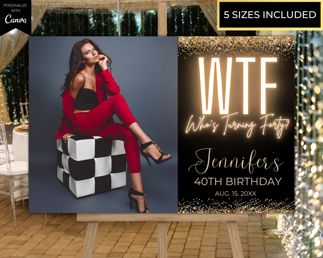 Editable WTF Who's Turning Forty 40th Birthday Photo Template Welcome ...