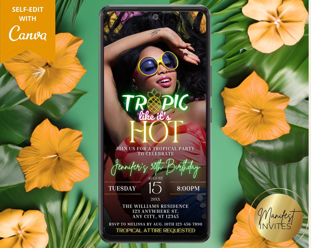 Digital Tropic Like It's Hot Tropical Birthday Party Neon Photo ...
