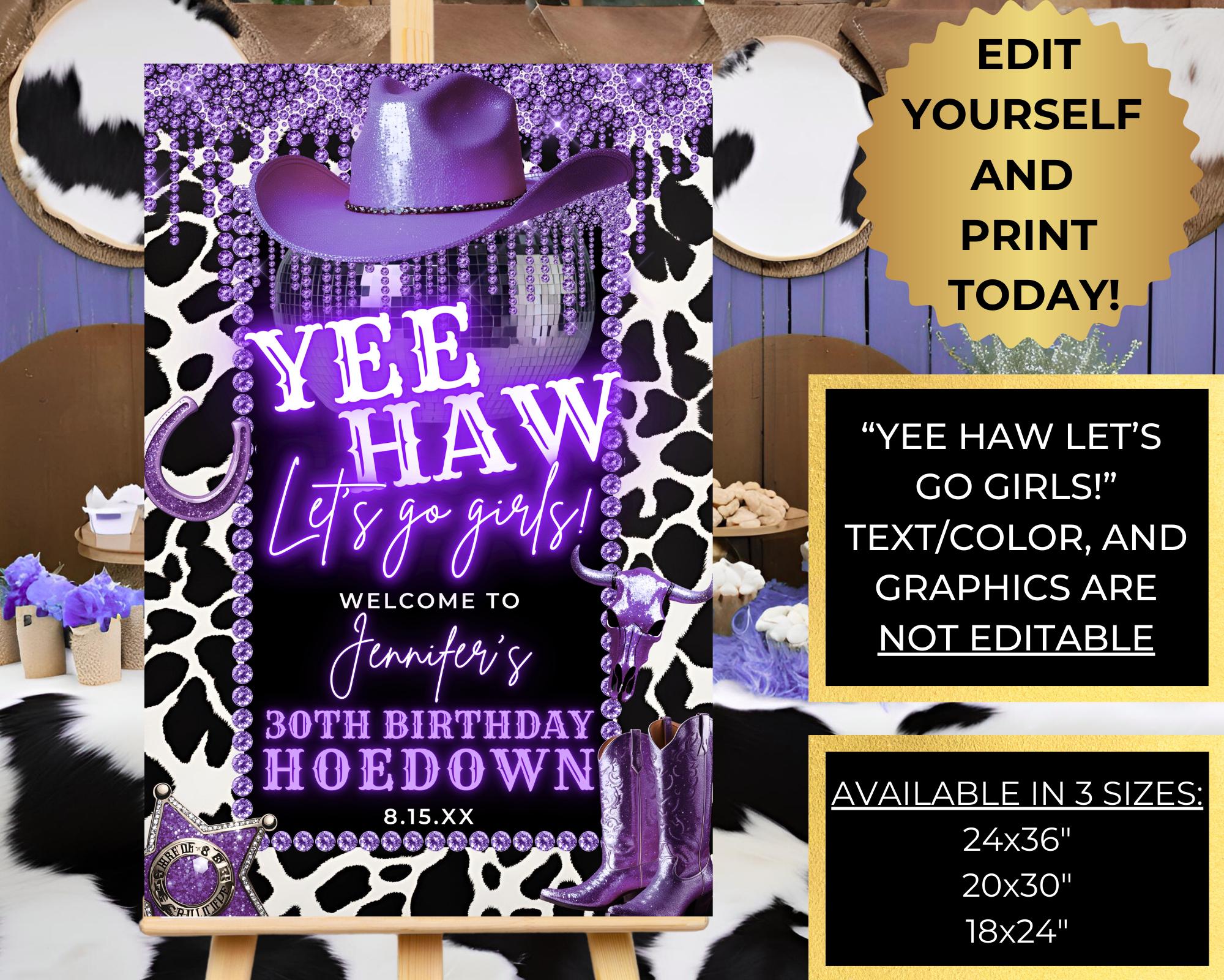 Editable Purple Disco Cowgirl Birthday Hoedown Welcome Sign, Western ...