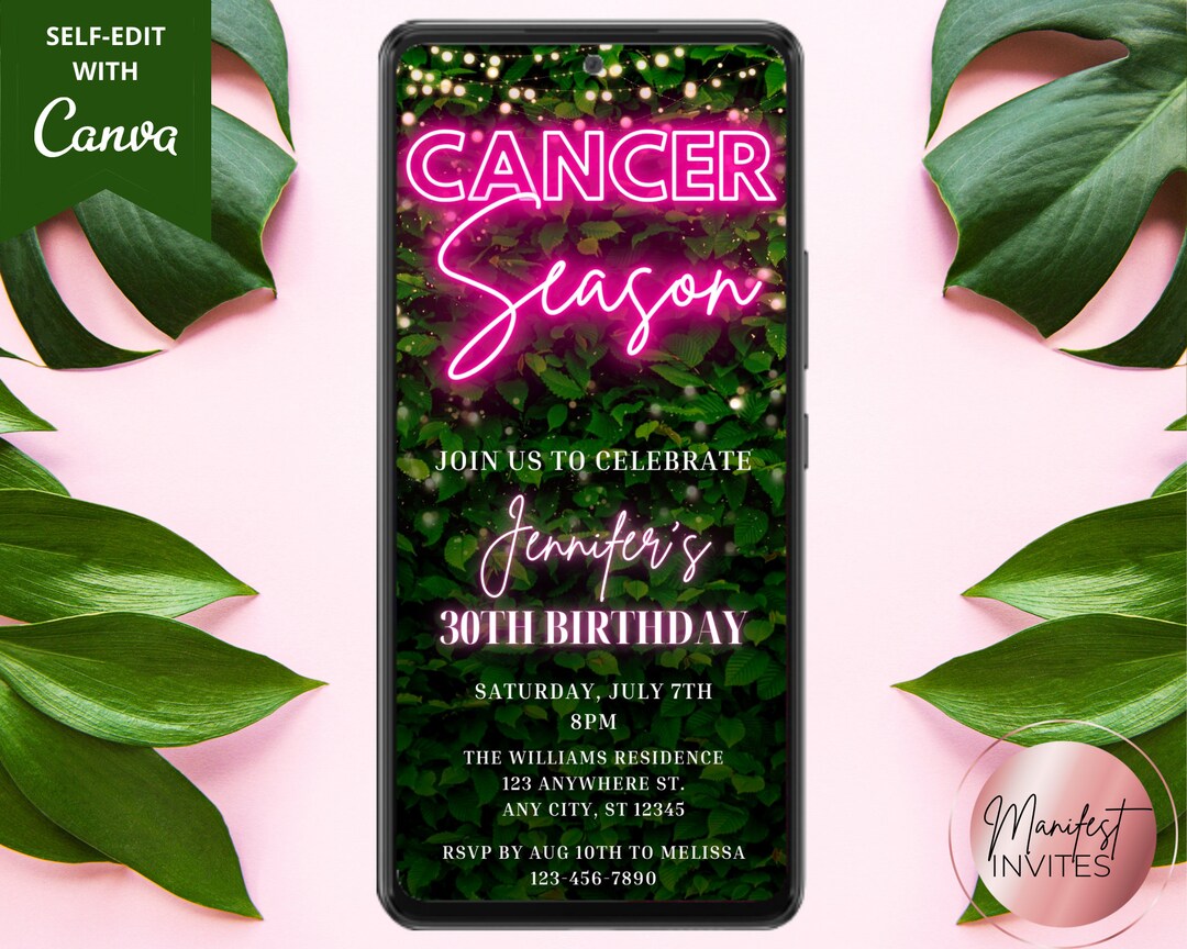 Digital Zodiac Cancer Season Birthday Party Invitation, Electronic ...