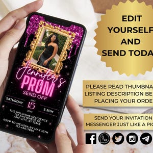 Digital Prom Send off Party Photo Invitation, Glam Pink Glitter Drip ...
