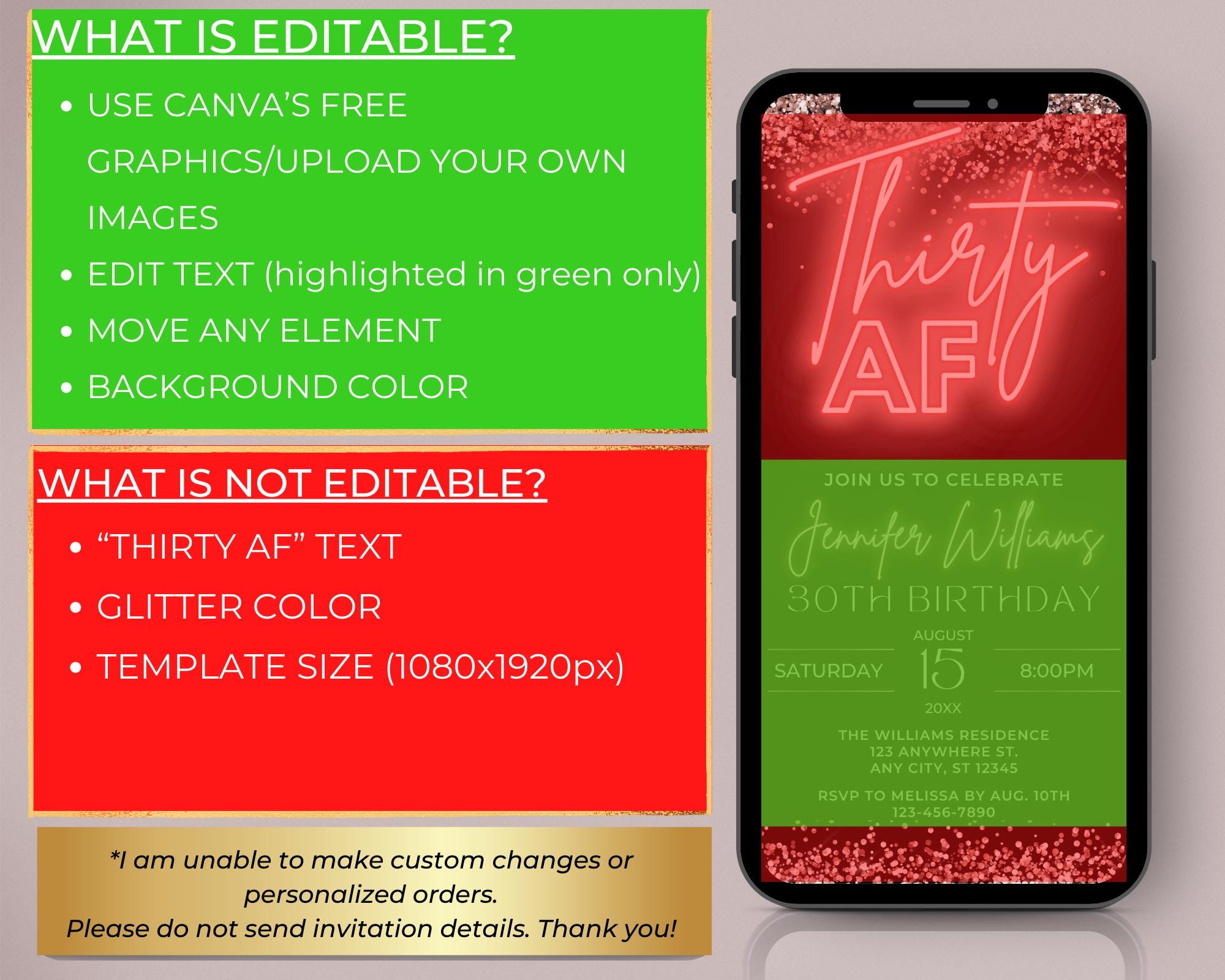 Digital Thirty AF 30th Birthday Party Glam Invitation, 30 AF, Rose Gold ...