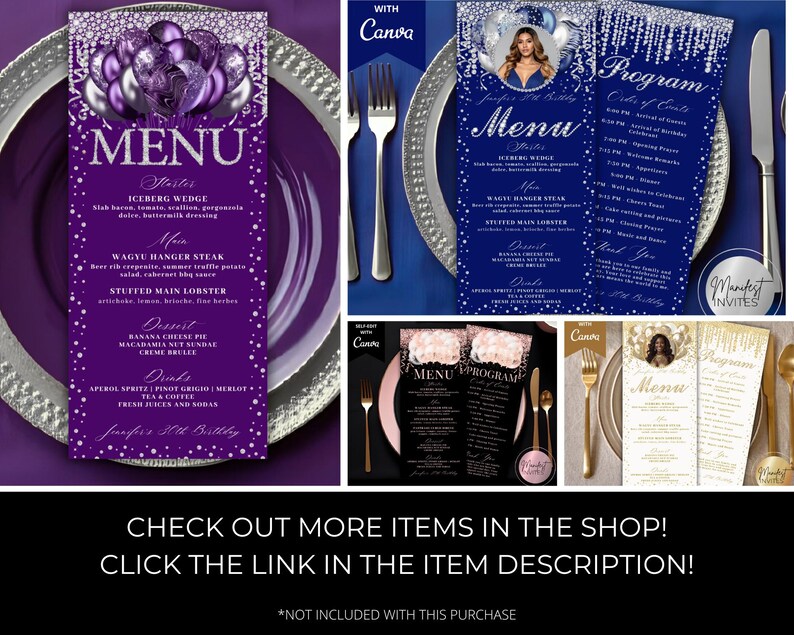 Editable Black Silver Glitter Birthday Event Program Card Template ...