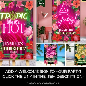 Digital Tropical Pink Floral Tropic Like It's Hot Birthday Party ...