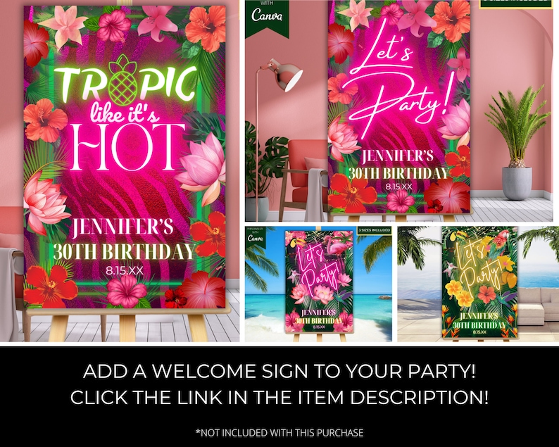 Digital Tropical Pink Floral Tropic Like It's Hot Birthday Party ...