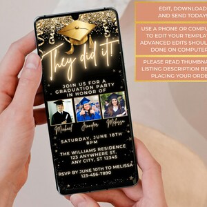Digital Triple Graduation Party Photo Template Invitation, They Did It ...