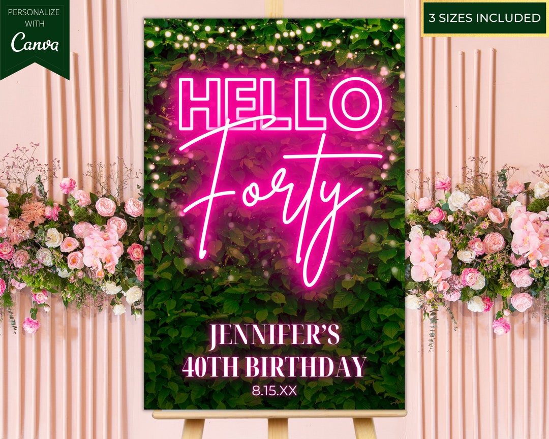 Editable Hello Forty 40th Birthday Party Welcome Sign, Printable Sign ...