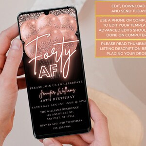 Electronic Forty AF 40th Birthday Invitation Digital Party - Etsy