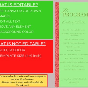 Editable Rose Gold Glitter Birthday Event Program Card Template ...