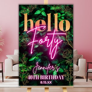 Editable Hello Forty 40th Birthday Party Pink Gold Greenery Welcome ...